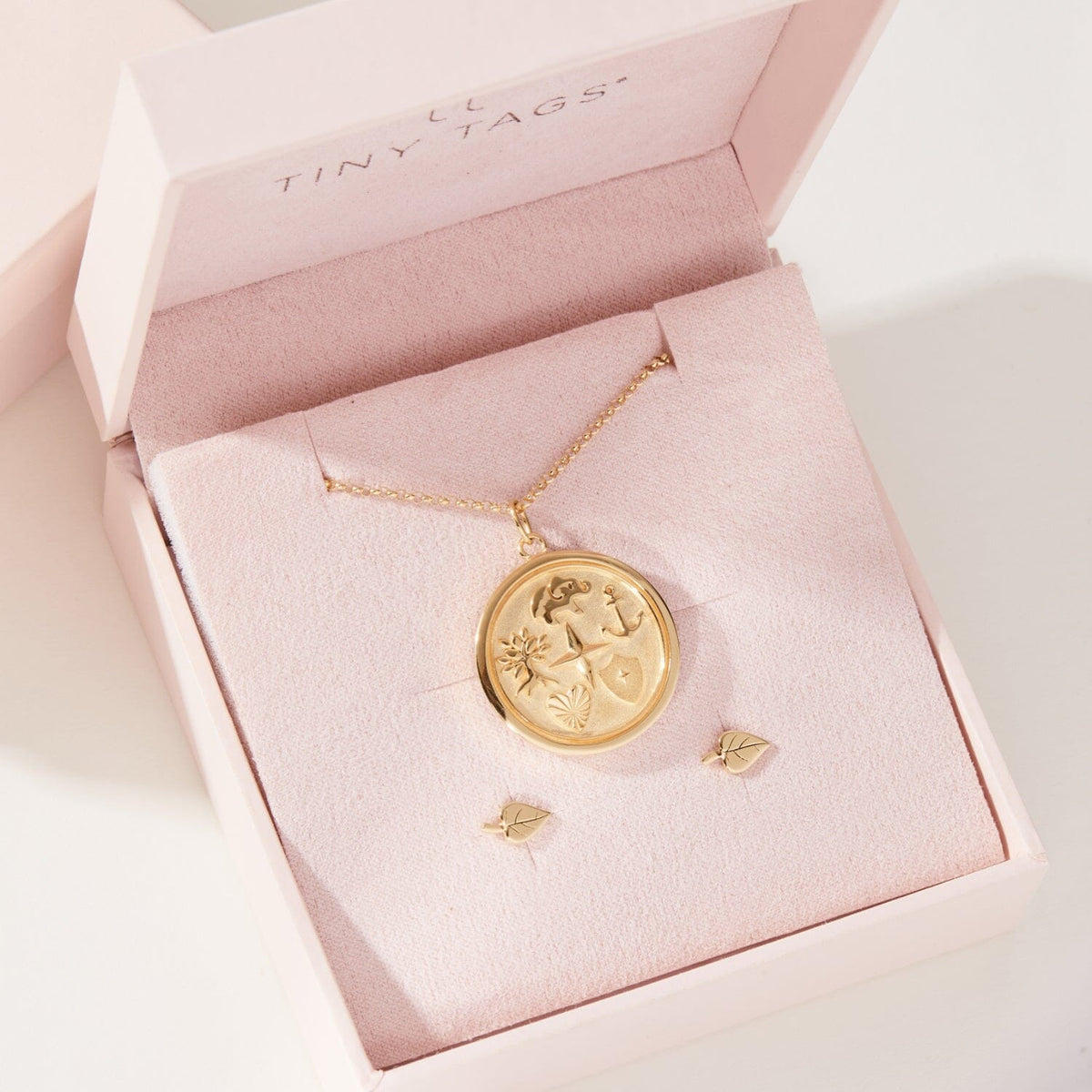 Reflection Coin Pendant + Leaf Earrings Set | Gift Sets | Tiny Tags ...