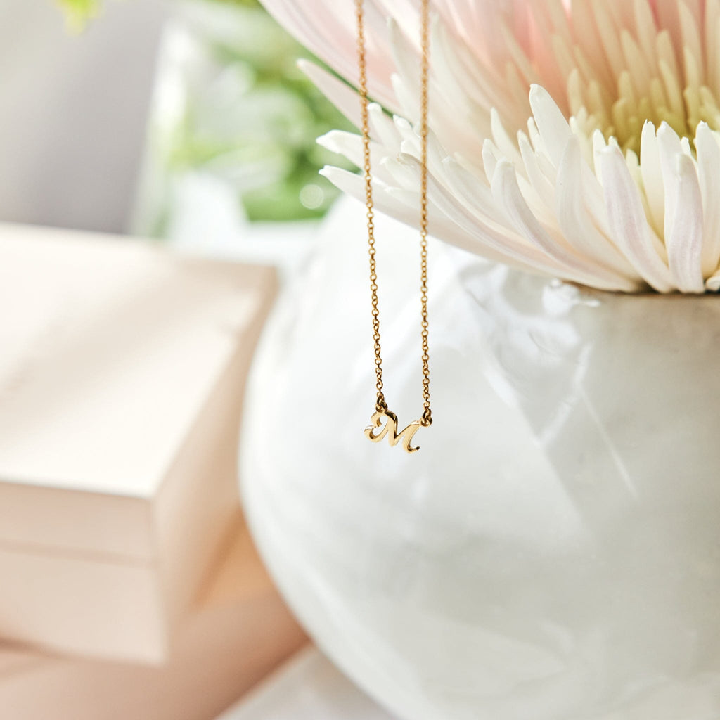 Script Initial Nameplate Necklace | Tiny Tags