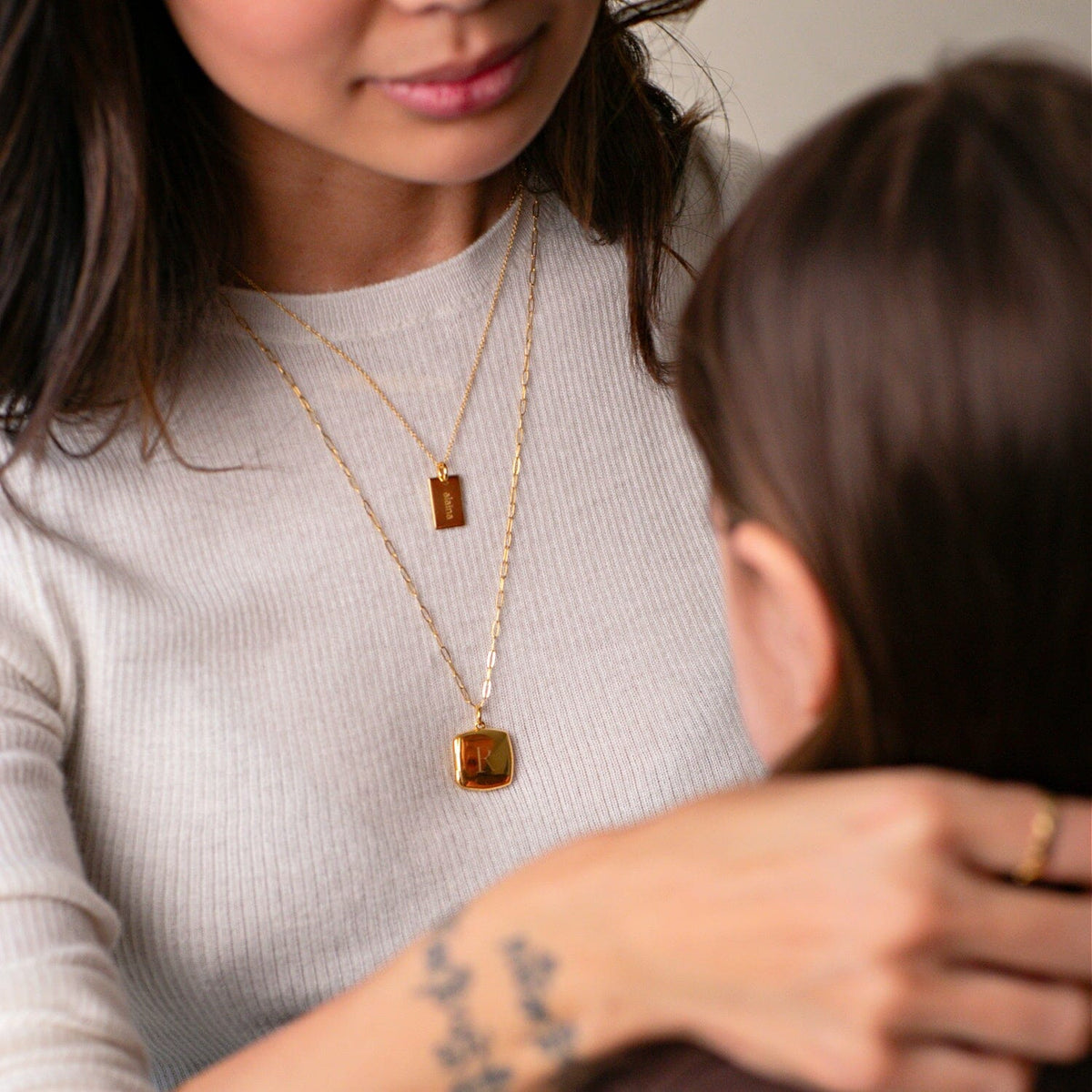 Square Personalized Locket Necklace - Holds Two Pictures | Tiny Tags